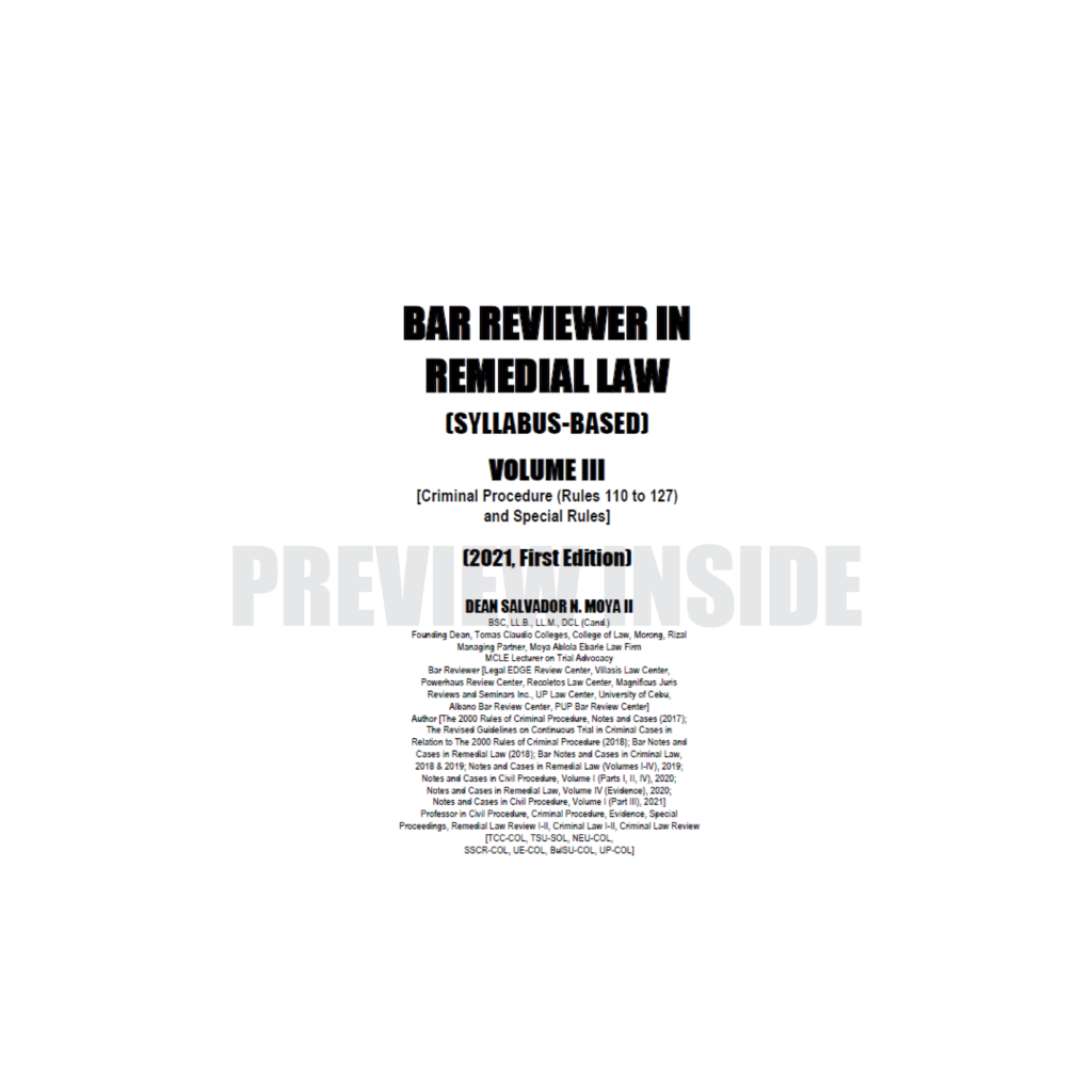 Bar Reviewer in Remedial Law (Syllabus-Based) Volume III – Centralbooks