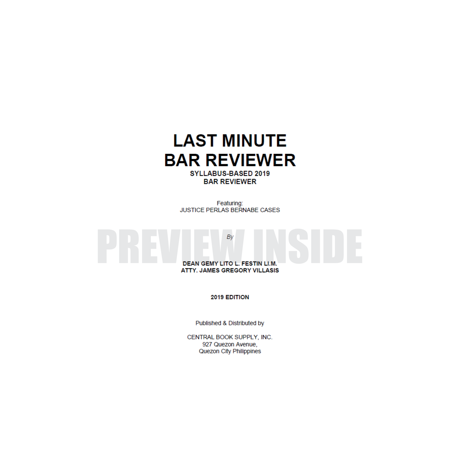 Last Minute Bar Reviewer: Syllabus-Based 2019 Bar Reviewer – Centralbooks