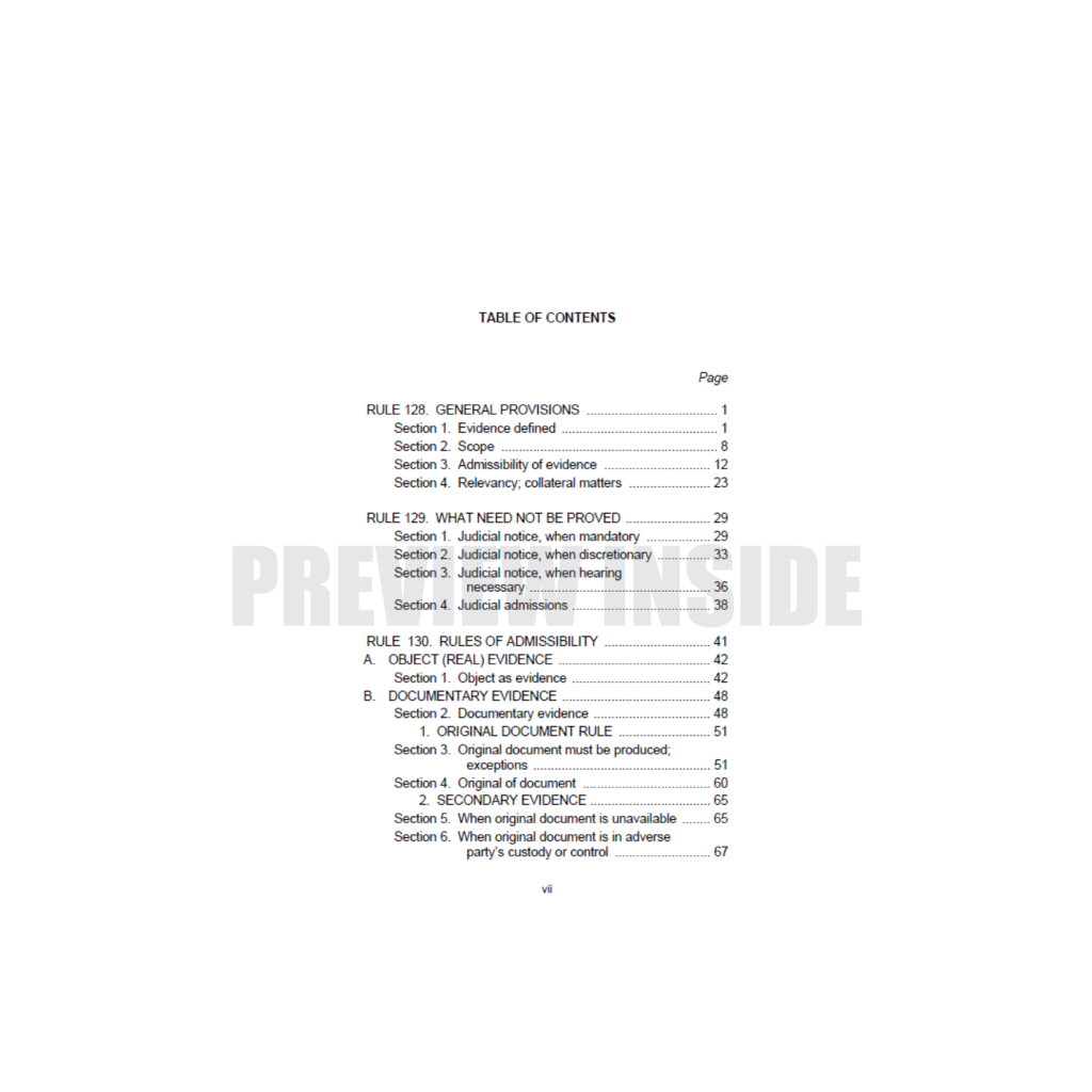 Revised Rules on Evidence (Commentaries, Rules, and Cases) – Centralbooks