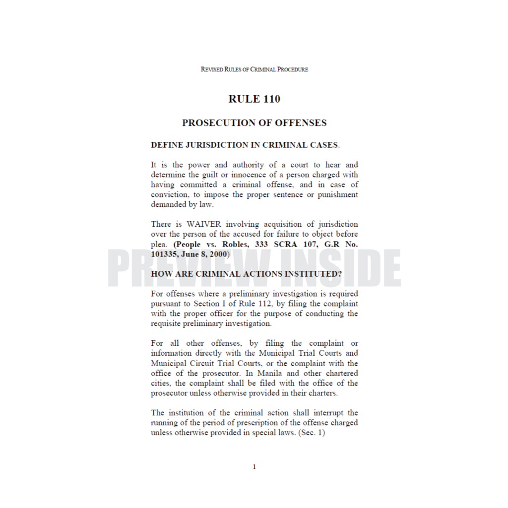 Revised Rules of Criminal Procedure (Rules 110-127) – Centralbooks