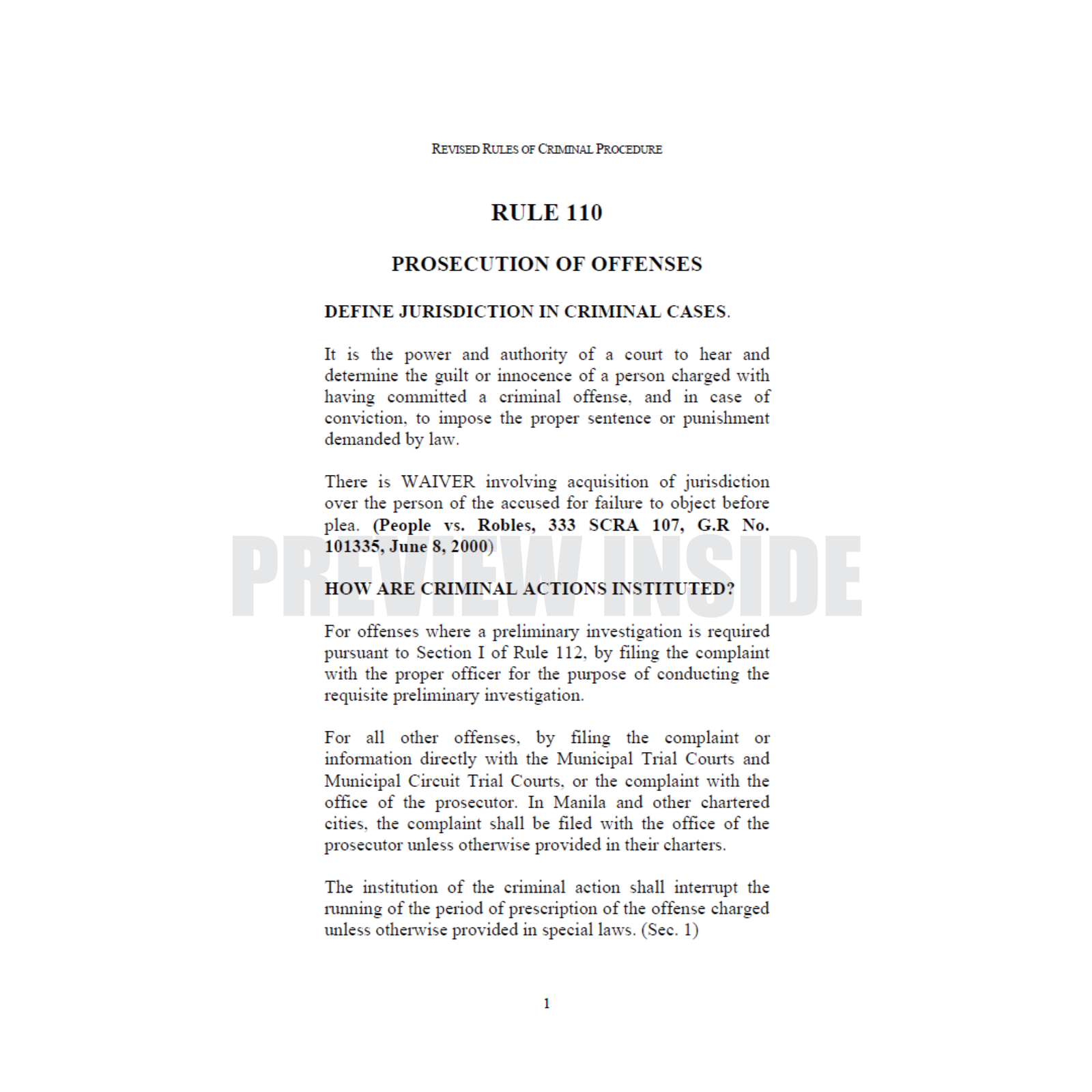Revised Rules of Criminal Procedure (Rules 110-127) – Centralbooks