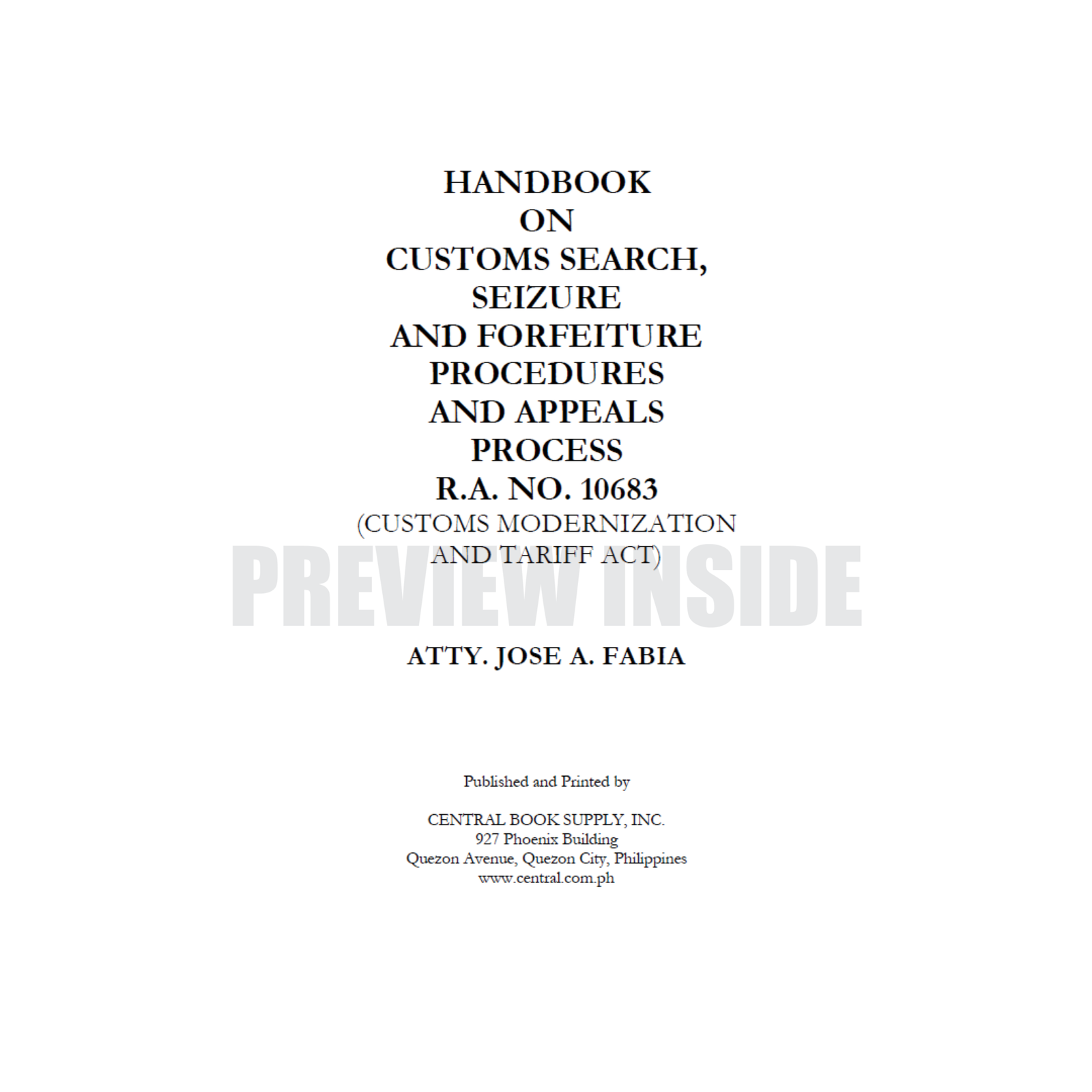 Handbook on Customs Search, Seizure and Forfeiture Procedures and ...
