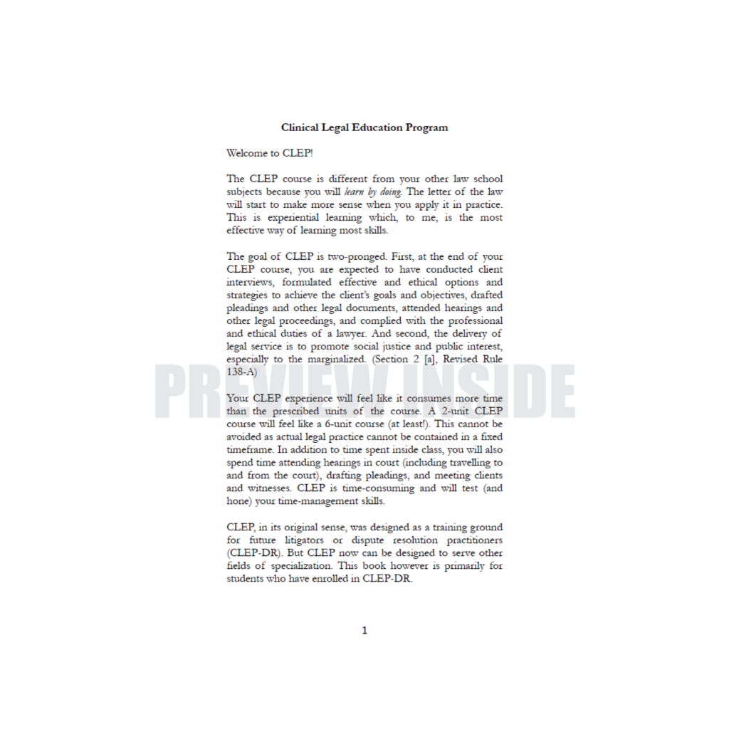 Clinical Legal Education Program: A Guide for CLEP Students – Centralbooks