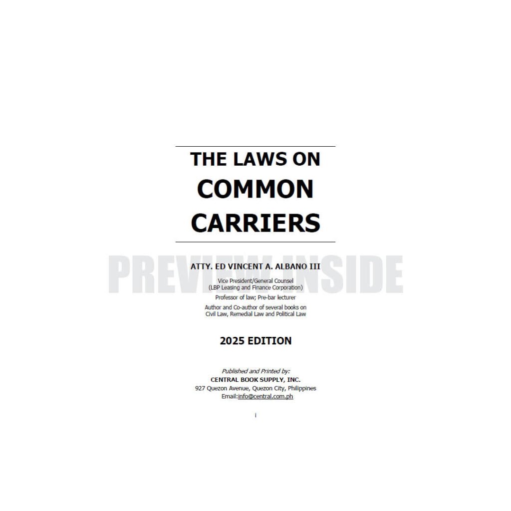 The Laws on Common Carriers – Centralbooks